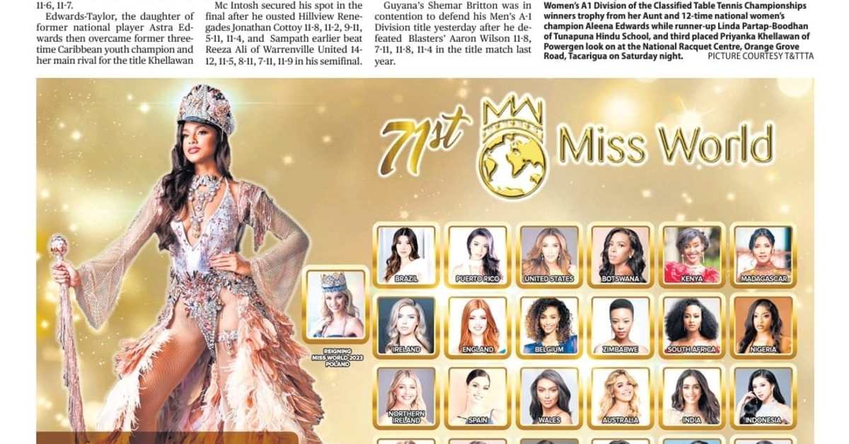 TT Guardian newspaper promotes the Miss World finale - Aché Abrahams ...