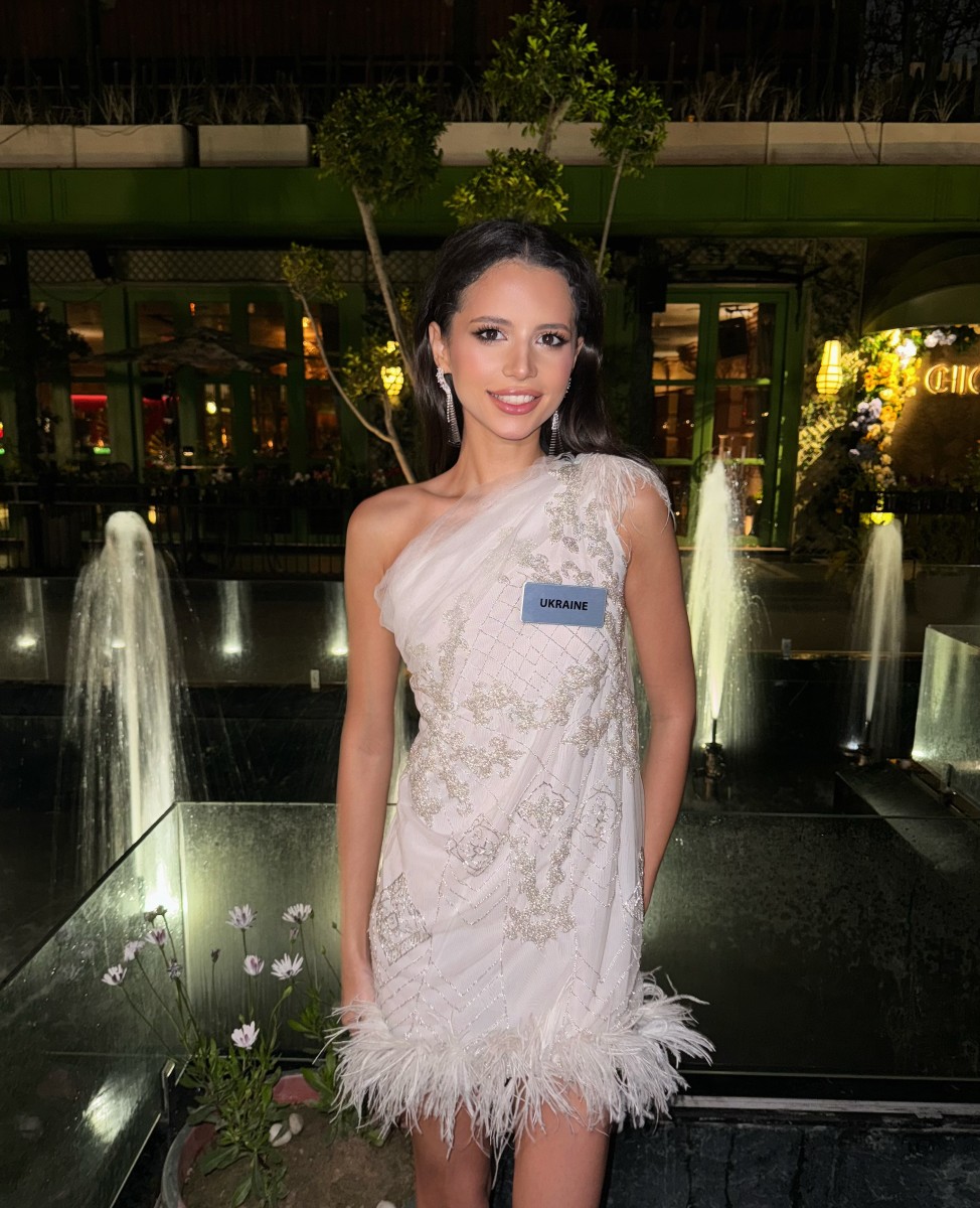 Miss World Ukraine on a dinner celebration night with other contestants ...