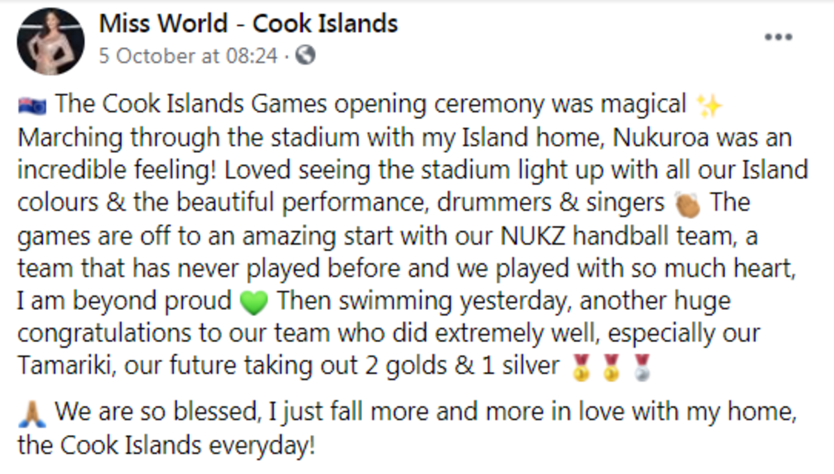 Miss World Oceania opens the Cook Islands Games - Miss World
